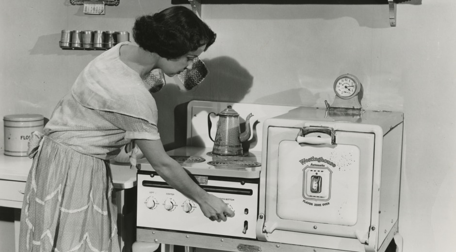 Early kitchen equipment such as hobs and refrigerators from ...
